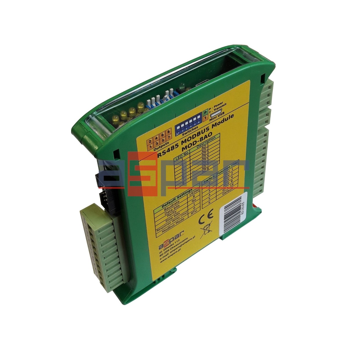 MOD-8AO, Moduł IO, MOD8AO, Modbus RTU, ASCII, 8CH, 8 wyjść analogowych uniwersalnych, prąd ...