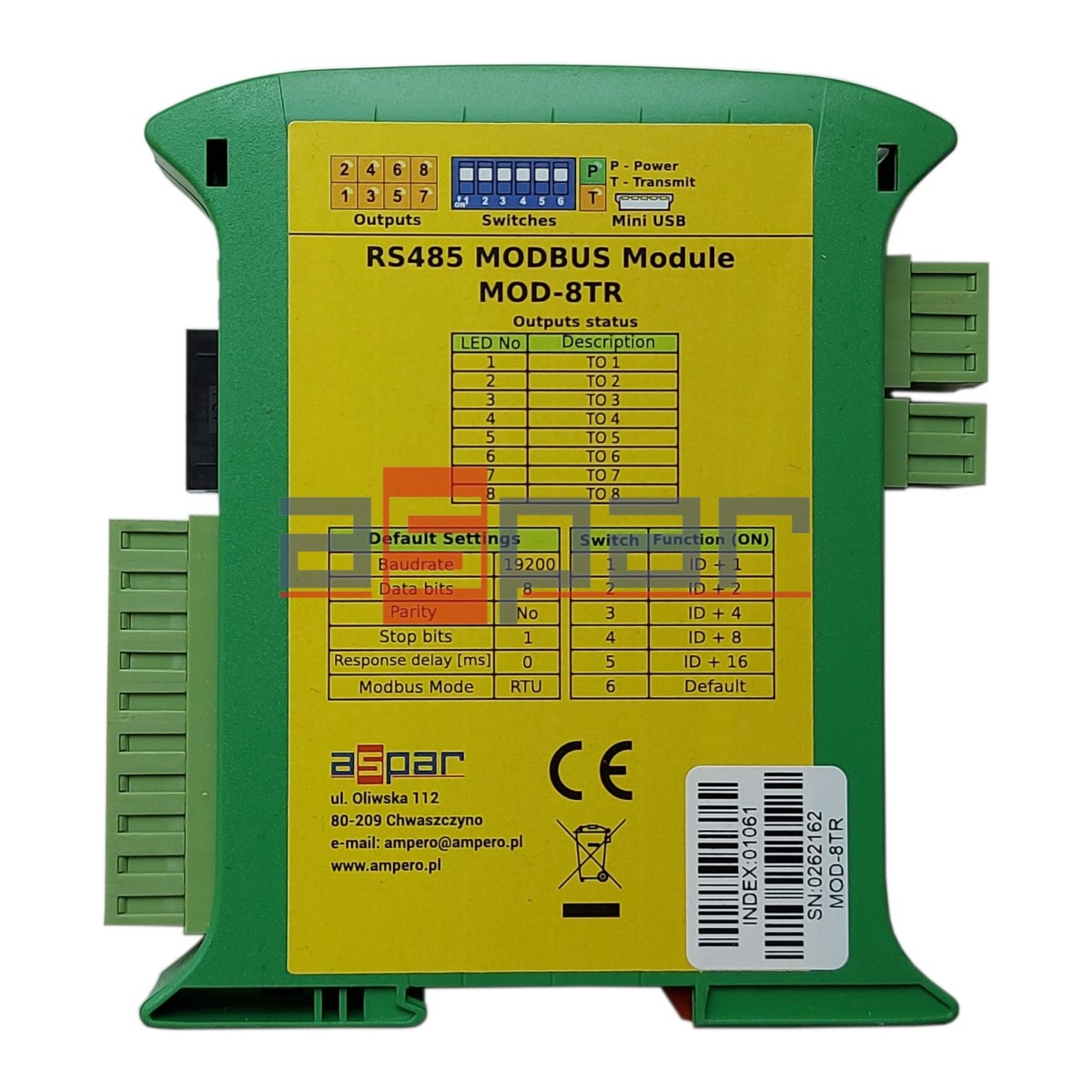 MOD-8TR, Moduł IO, MOD8TR, Modbus RTU, ASCII, 8CH, 8 wyjść triakowych, moduł Modbus IO, SLIM